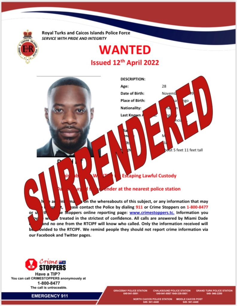 David Lit Surrenders - Royal Turks and Caicos Island Police
