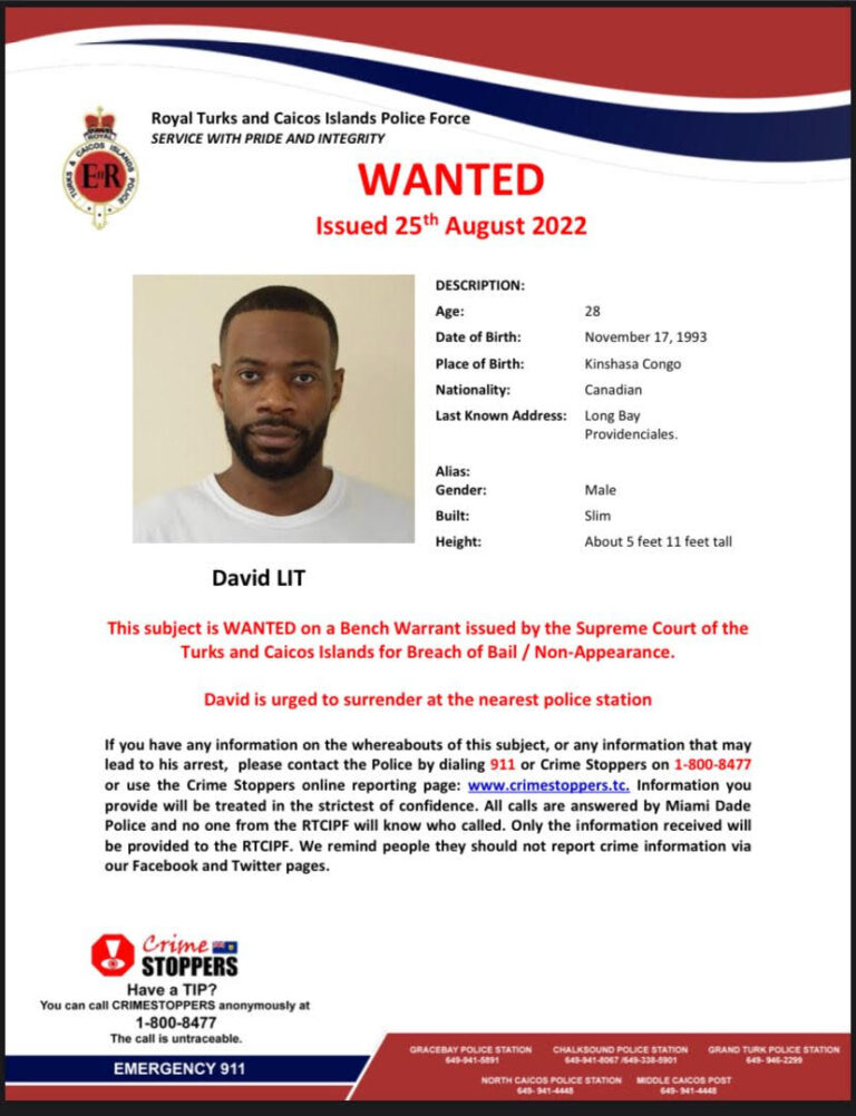 Wanted Poster – David Lit - Royal Turks and Caicos Island Police